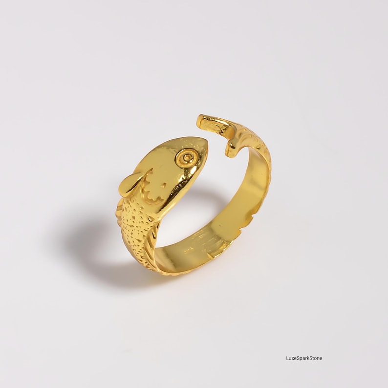 Gold Fish Ring, 925 Sterling Silver Adjustable Ring, Ocean-inspired Koi ...