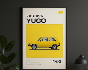 Zastava Yugo 1980 Print: Vintage Yugoslavian Car Poster (digital ...