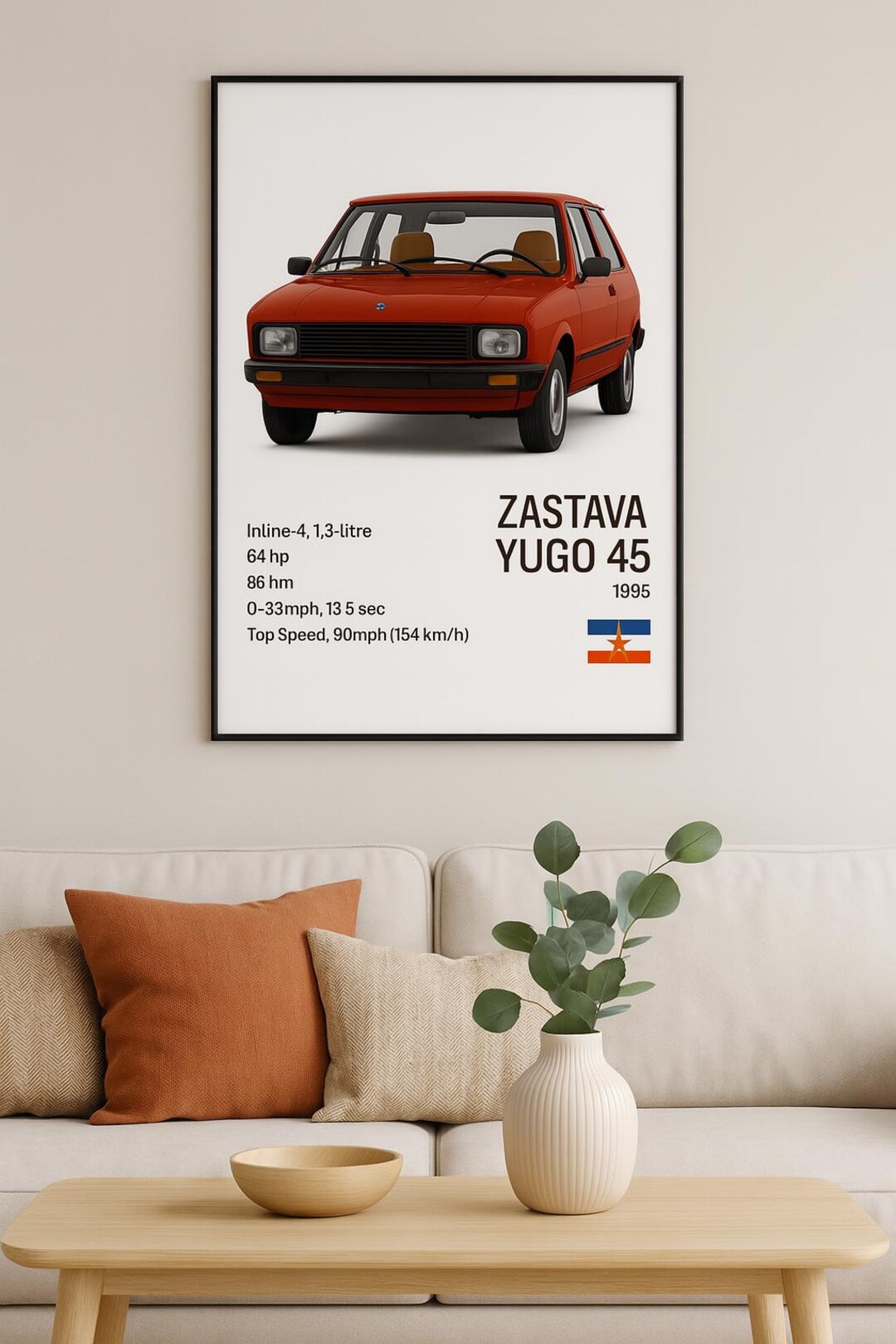 Zastava Yugo Retro Car Print: 1988 Yugoslav Hatchback Illustration (A2 ...