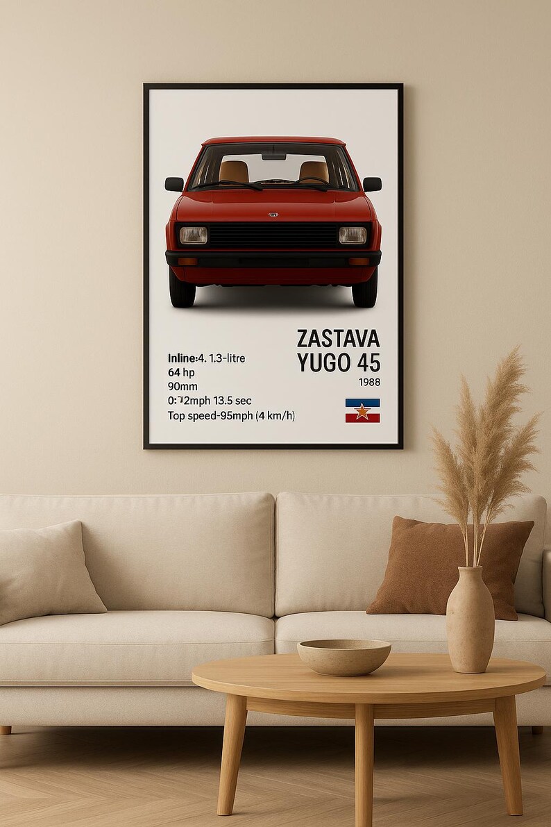Retro Yugo Car Print: 1988 Yugoslav Hatchback Illustration (A2 Digital ...