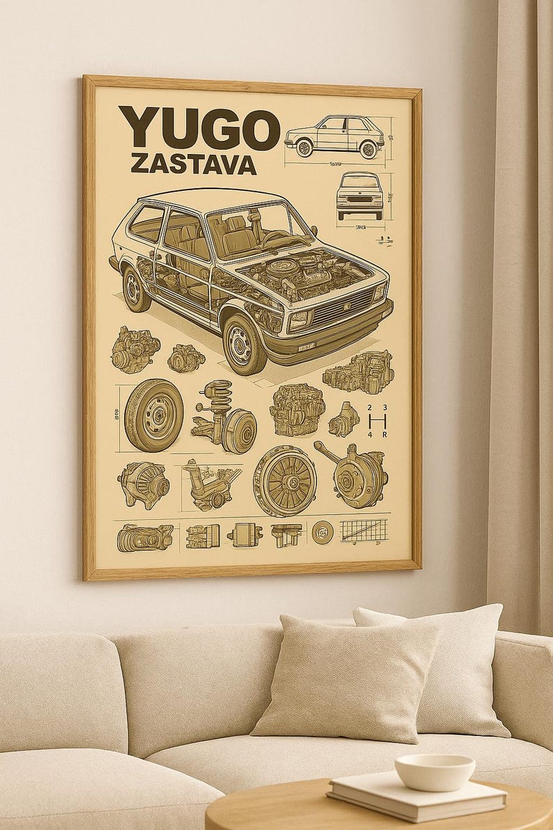 Yugo Zastava Cutaway Technical Poster – Vintage Car Diagram Wall Art ...