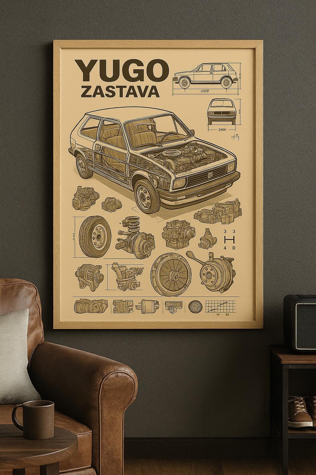 Yugo Zastava Cutaway Technical Poster – Vintage Car Diagram Wall Art ...
