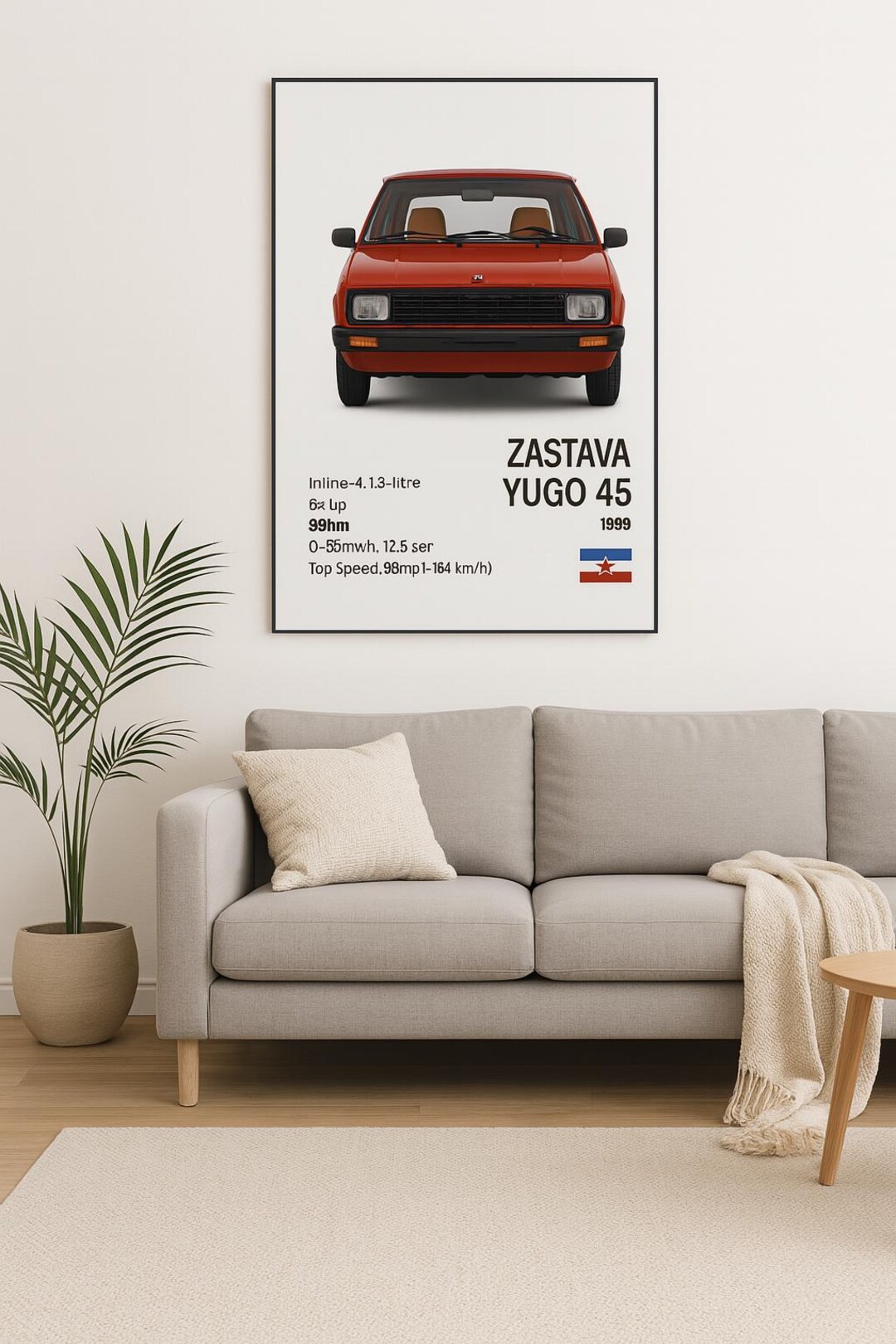 Retro Yugo Car Print: 1988 Yugoslav Hatchback Illustration (A2 Digital ...