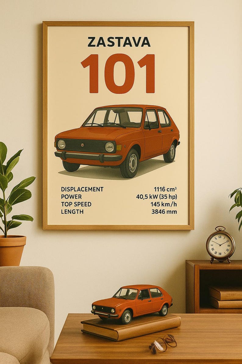 Zastava 101 Poster: Retro Yugoslav Car Art, Garage Decor (digital ...