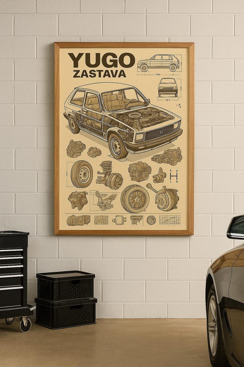 Yugo Zastava Cutaway Technical Poster – Vintage Car Diagram Wall Art ...