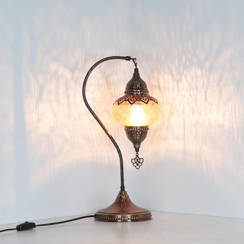 Turkish Bedside Lamp With Cracked Glass & Laser Cut Design – Night ...