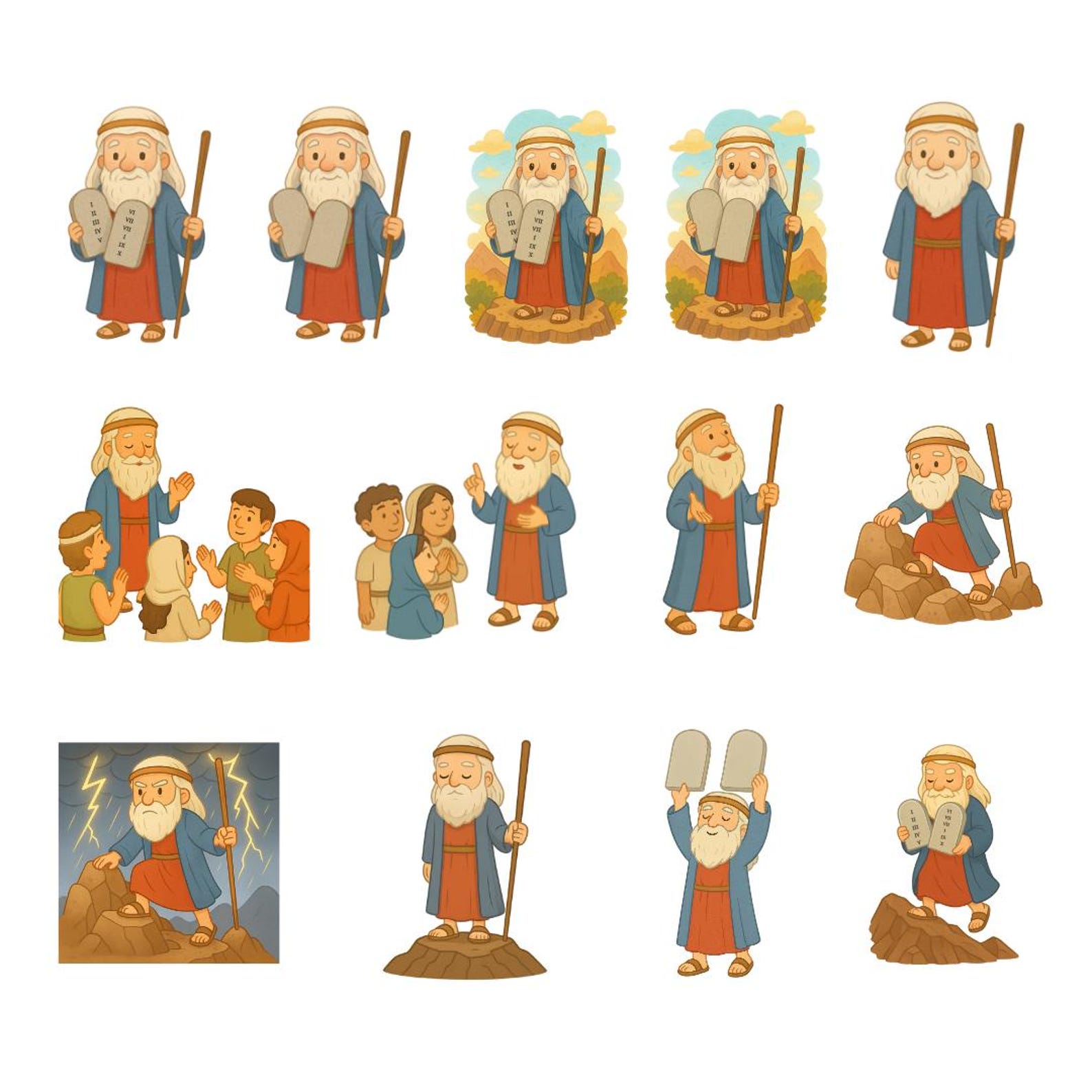 Moses and Ten Commandments Cliparts: Bible Story PNG Set (digital ...