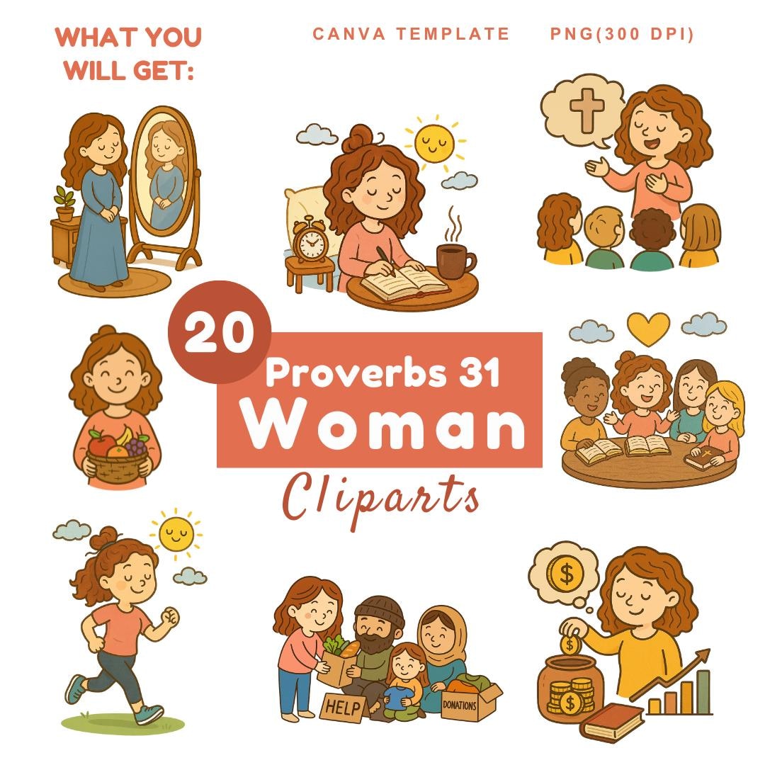 Proverbs 31 Woman Clipart Bundle Cute Whimsical Watercolor Printable ...