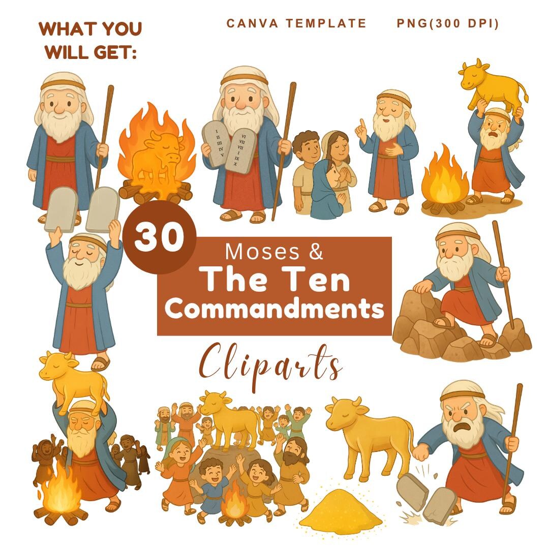 Moses and the Ten Commandment Cliparts, Sticker, Printable, 10 ...