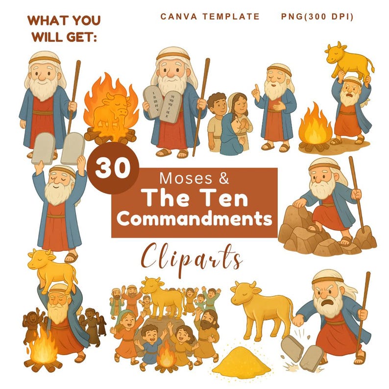 Moses and the Ten Commandment Cliparts, Sticker, Printable, 10 ...