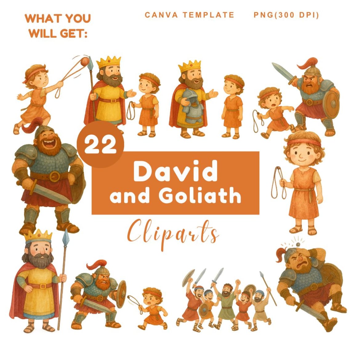 David and Goliath Clipart Bundle: Kids' Bible Story, Watercolor ...