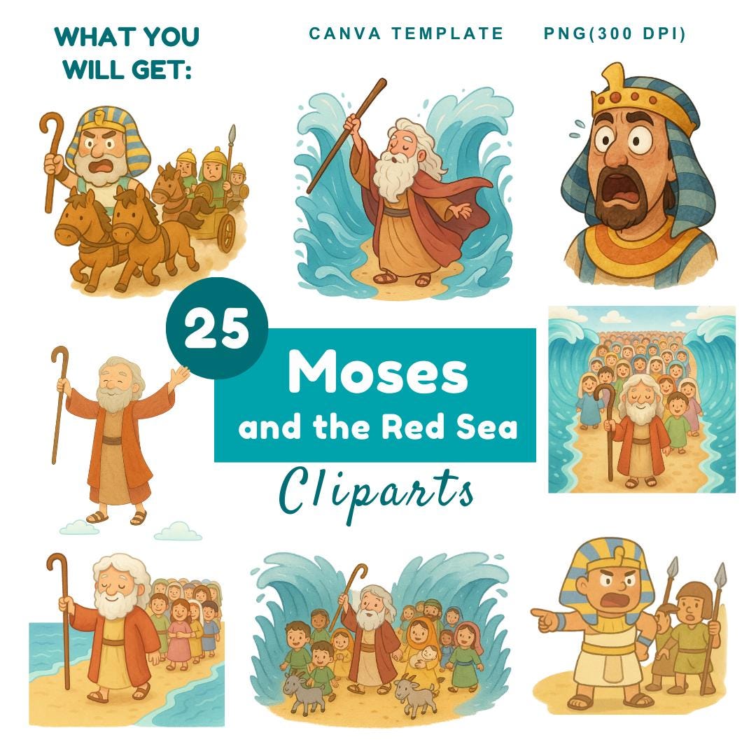 Moses and the Red Sea Clipart Bundle: Bible Story Illustrations ...