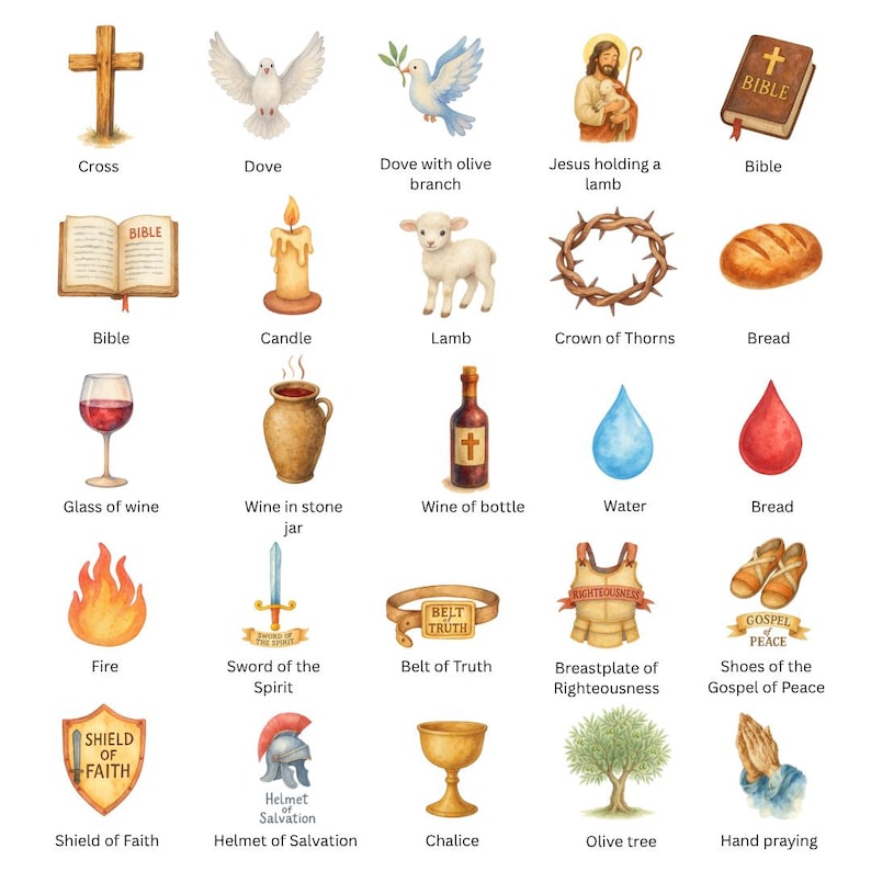 Christian Symbol Clip Art Bundle: Religious Bible Illustrations (PNG ...