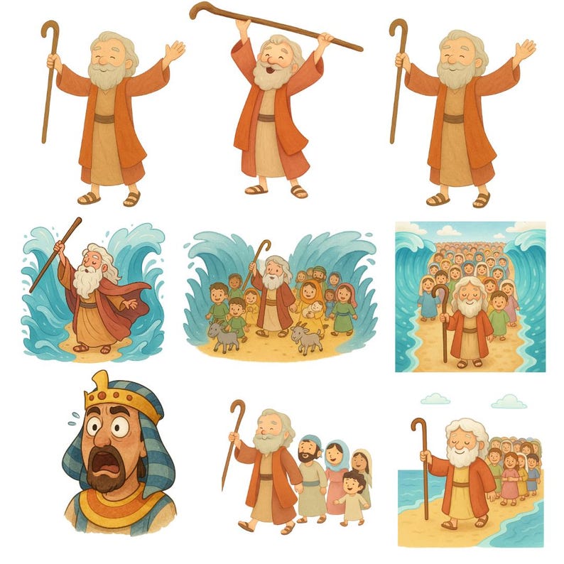 Moses and the Red Sea Clipart Bundle: Bible Story Illustrations ...