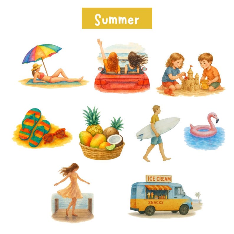 Watercolor Four Seasons Clipart Bundle: Seasonal Graphics (PNG, Canva ...