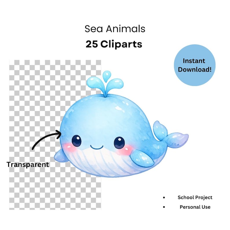 Cute Sea Animals Clipart Bundle PNG | Watercolor Ocean Animals | Under ...