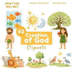 The Creation of God Cliparts Genesis Adam and Eve Garden of Eden Bundle ...