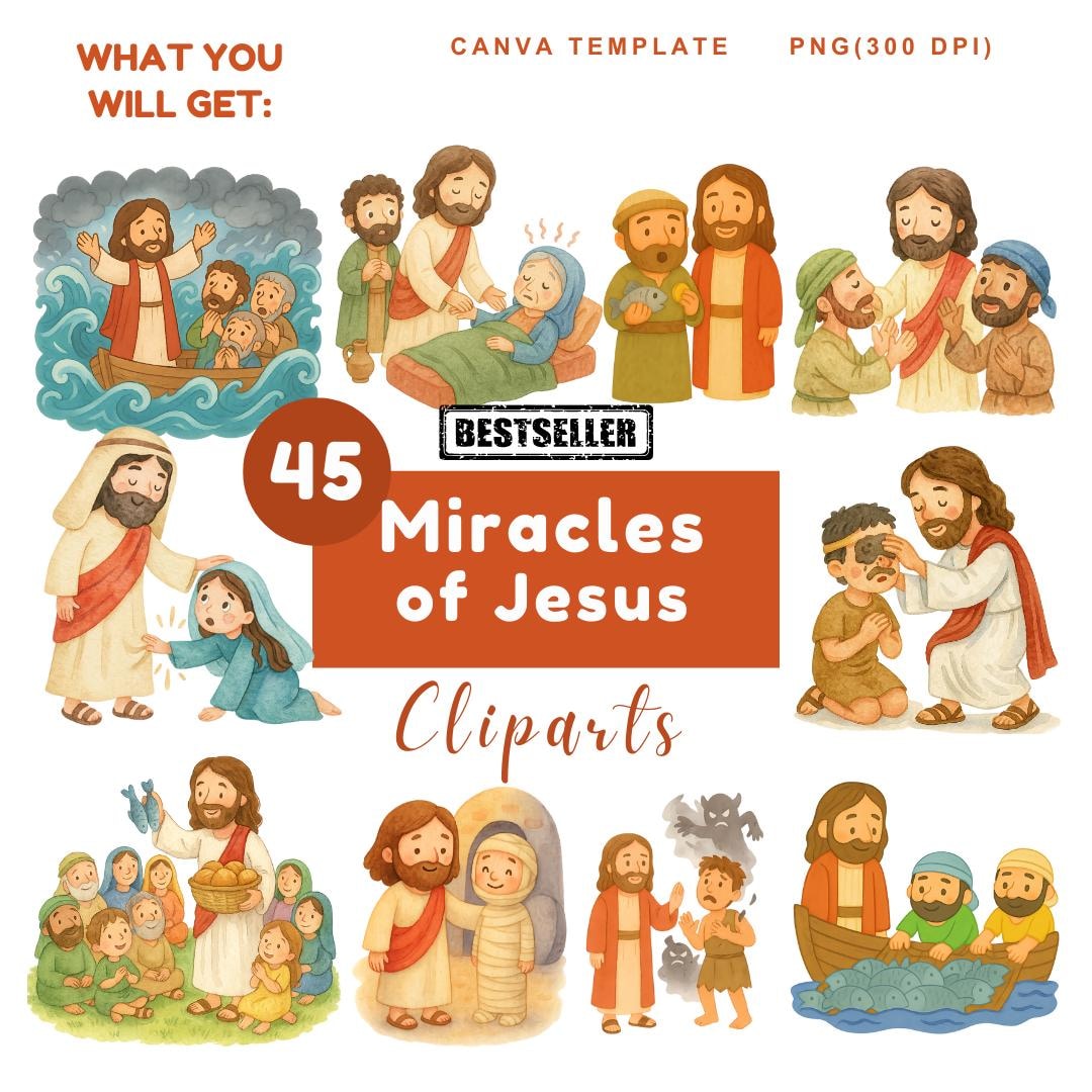 Jesus Miracles Clipart Bundle: Bible Story Watercolor Illustrations ...