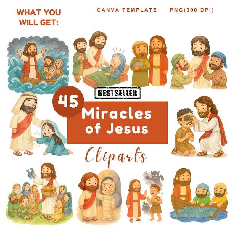 Jesus Miracles Clipart Bundle: Bible Story Watercolor Illustrations ...