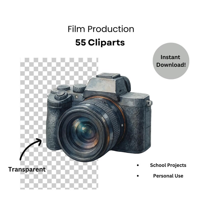 Film Production Clipart Set: Cameras, Projectors, Clapperboards (PNG ...