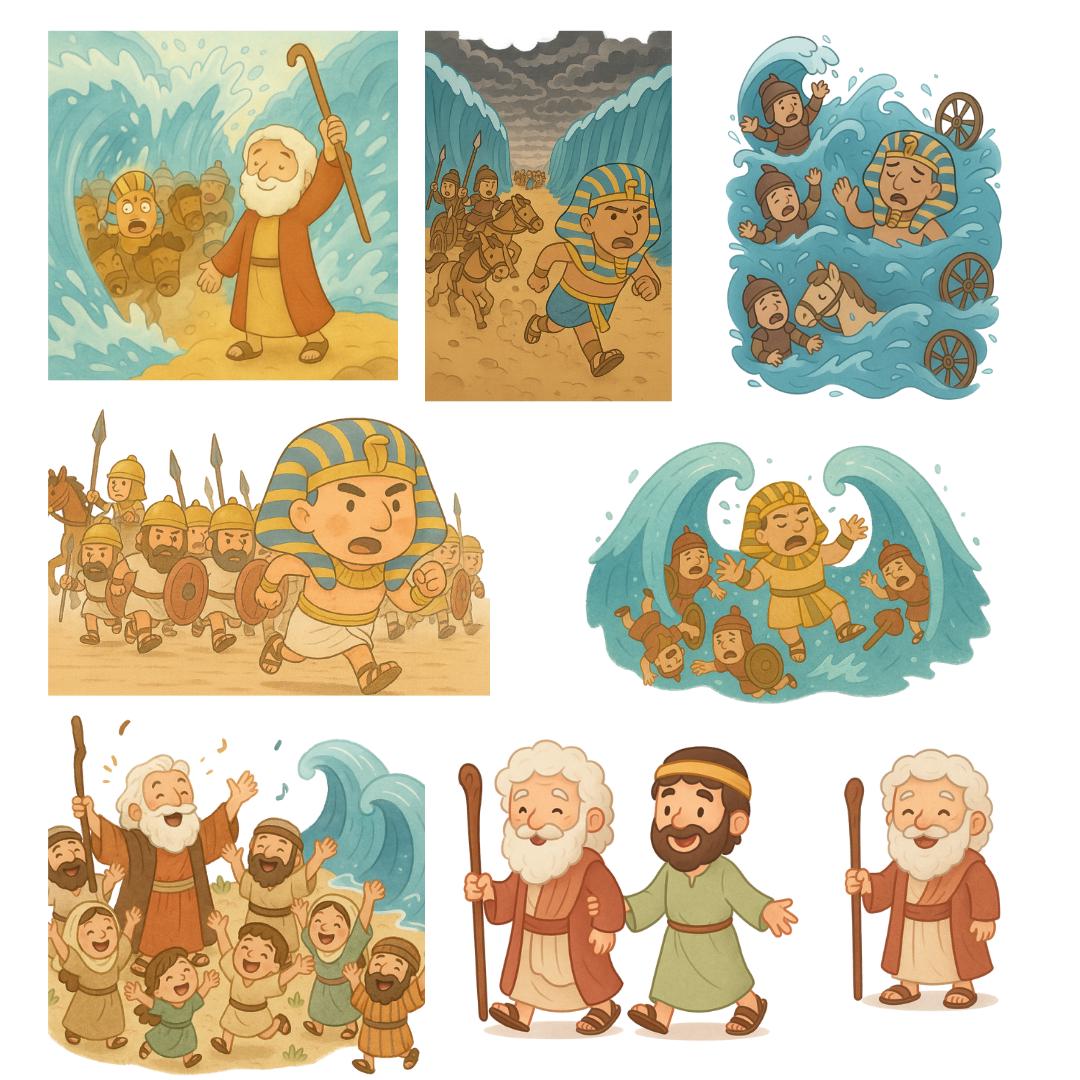 Moses and the Red Sea Clipart Bundle: Bible Story Illustrations ...