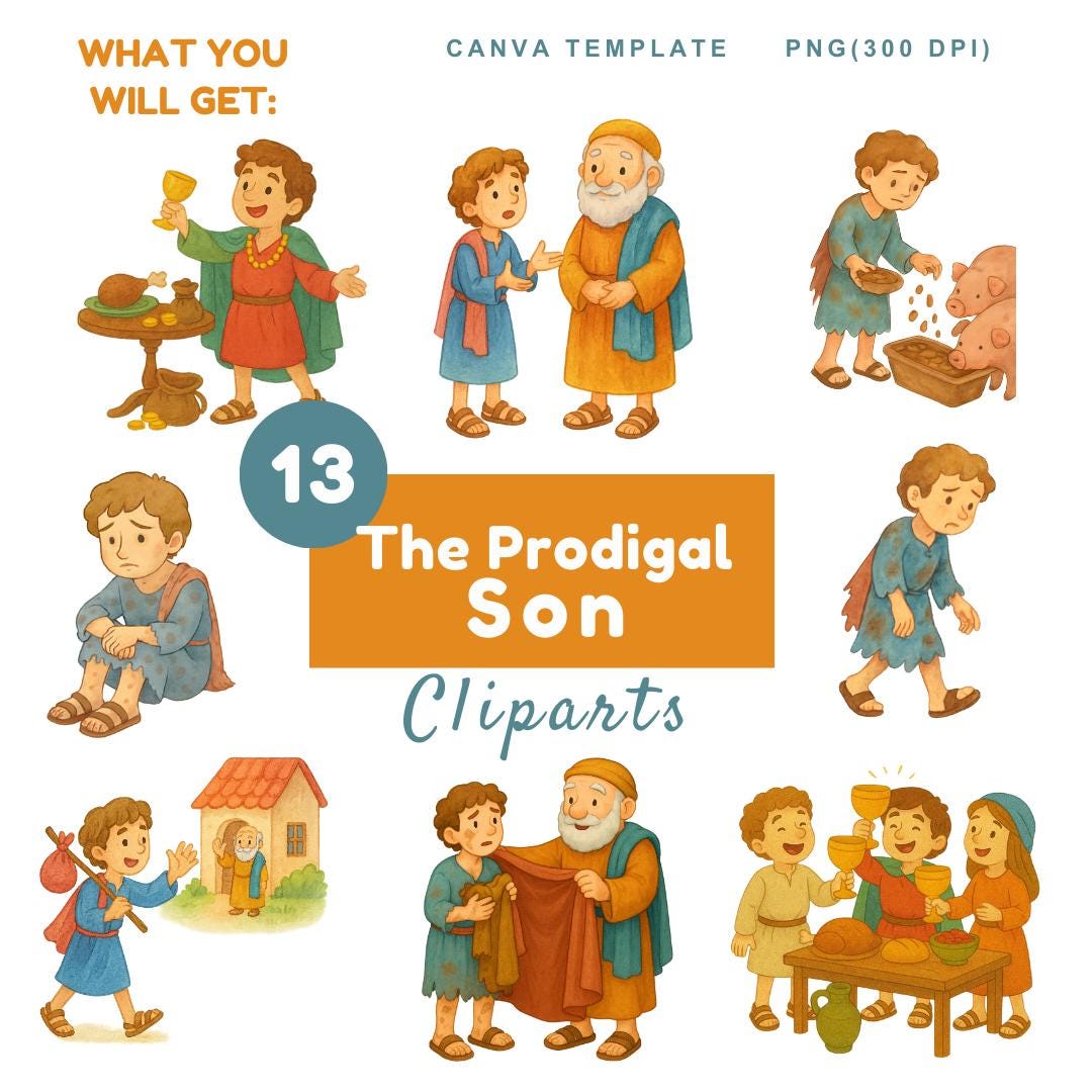 Prodigal Son Clipart Bundle: Bible Story Illustrations (digital ...