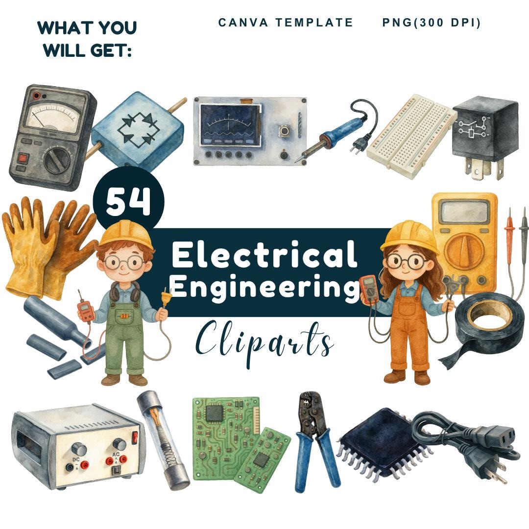 Watercolor Electrical Engineering Clipart: Tools & Circuits PNG ...