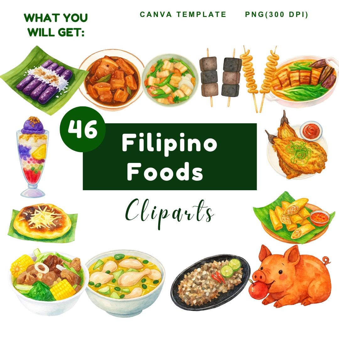 Filipino Foods Clipart Bundle | Pinoy Street Food & Dishes - Etsy