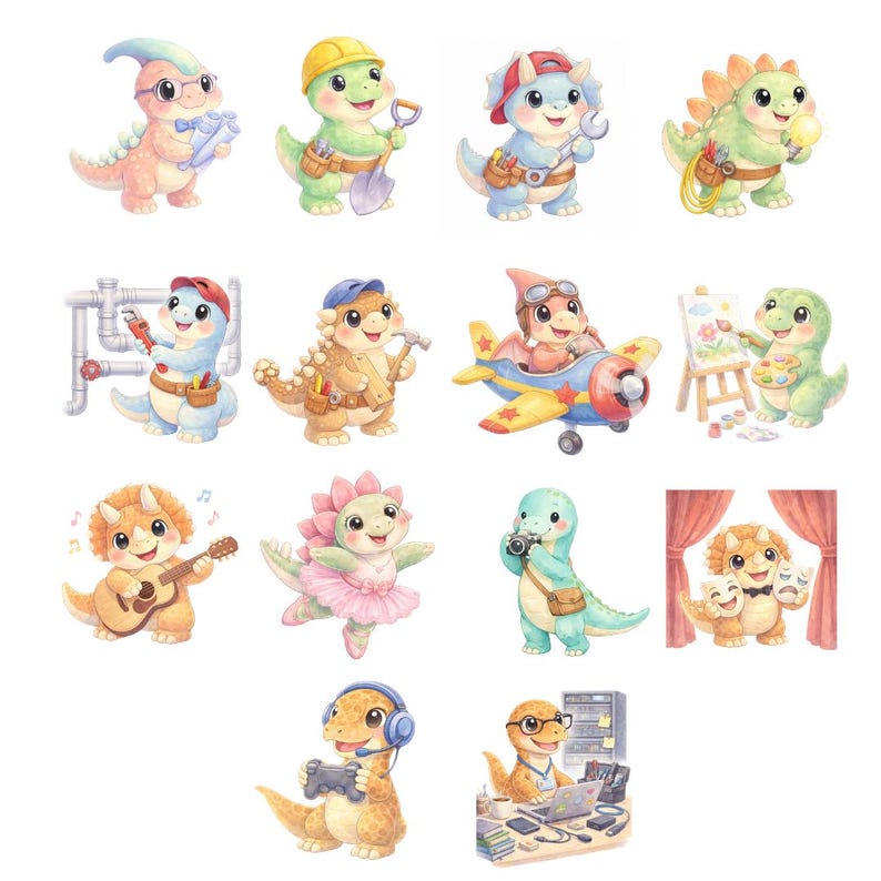 Dinosaur Professions Clipart Bundle – Watercolor Dinosaurs, Kid ...