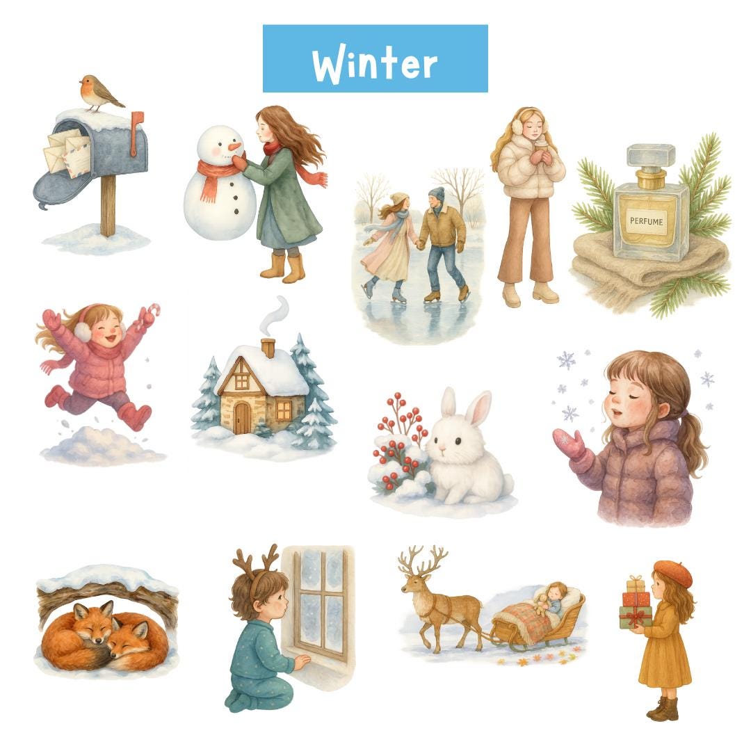 Watercolor Four Seasons Clipart Bundle: Seasonal Graphics (PNG, Canva ...