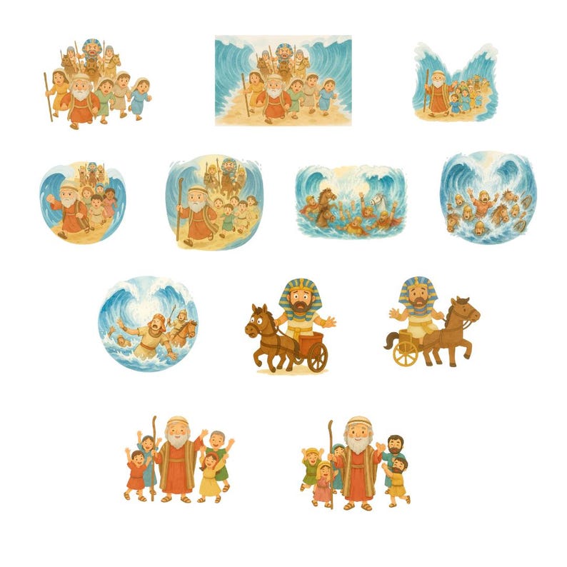 Moses and the Red Sea Clipart Bundle: Bible Story Illustrations ...