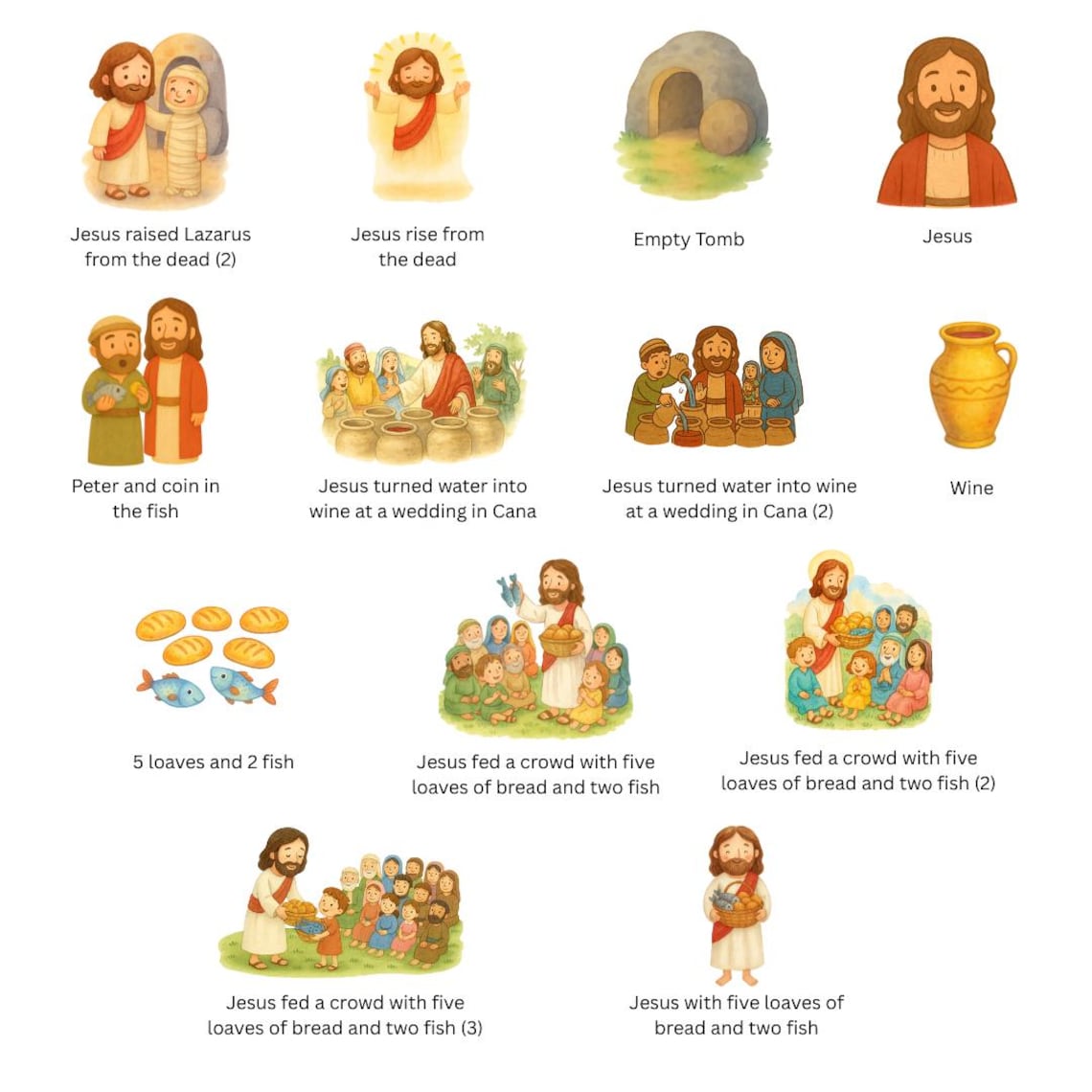 Jesus Miracles Clipart Bundle: Bible Story Watercolor Illustrations ...