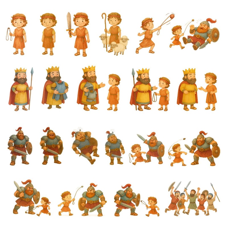 David and Goliath Clipart Bundle: Kids' Bible Story, Watercolor ...