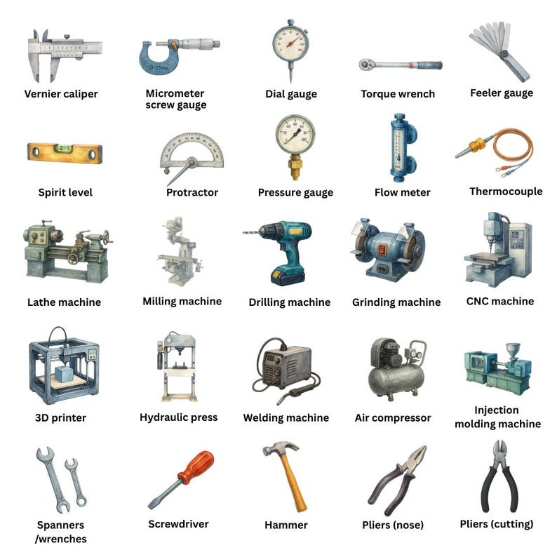 Mechanical Engineering Clipart Bundle: Tools, Machines & Equipment PNG ...