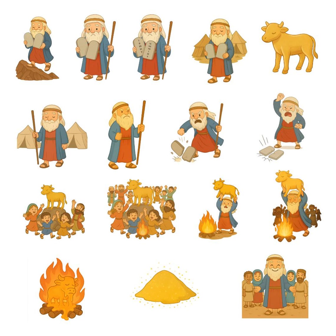 Moses and Ten Commandments Cliparts: Bible Story PNG Set (digital ...