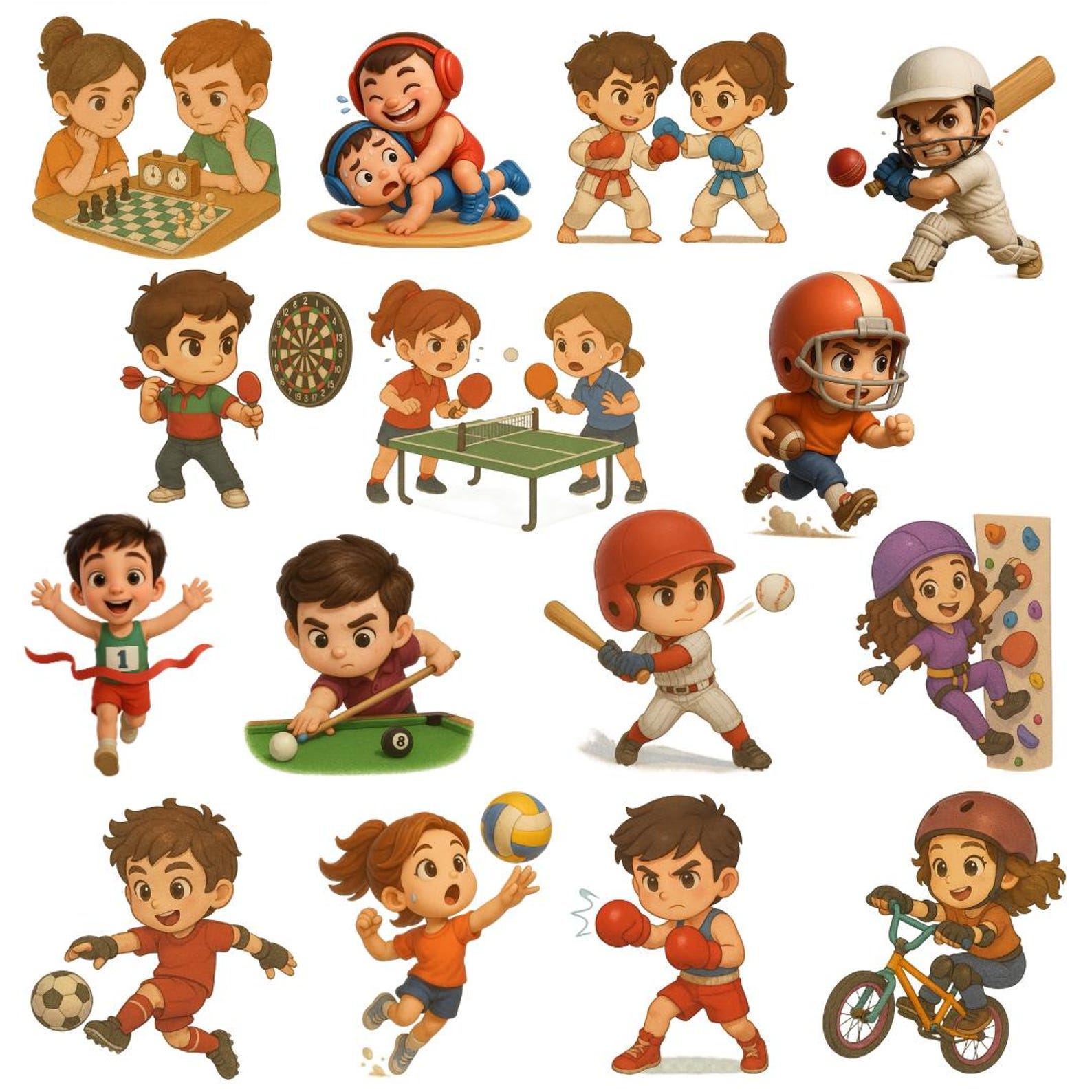 Kids Sports Clipart Bundle, Chibi 3d Realistic Sports for Kids, Cute ...