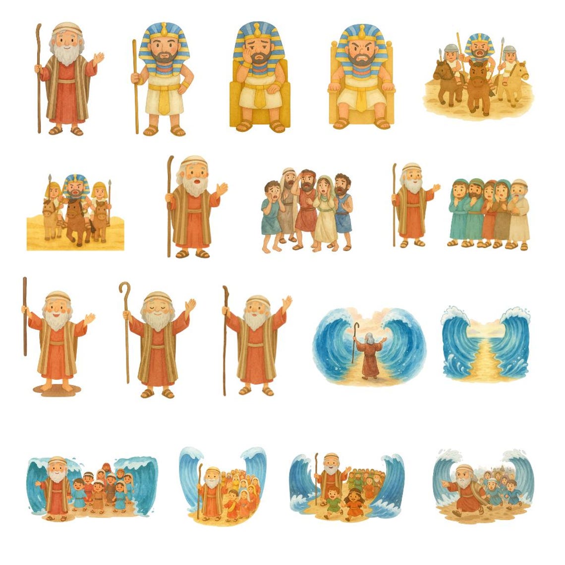 Moses and the Red Sea Clipart Bundle: Bible Story Illustrations ...