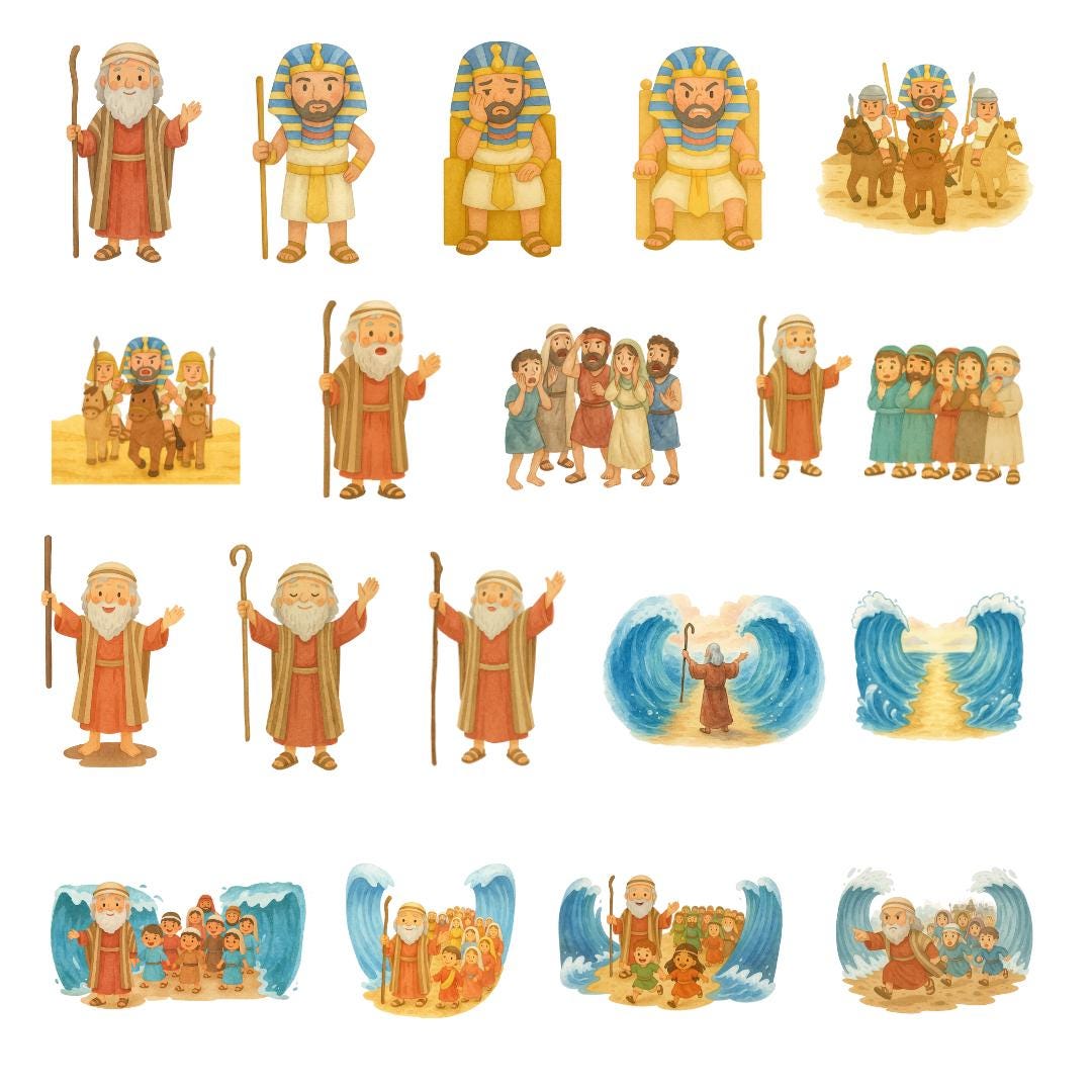 Moses and the Red Sea Clipart Bundle: Bible Story Illustrations ...