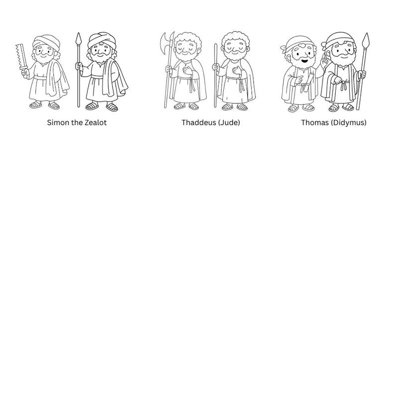 12 Apostles Drawing for Coloring Page Book: Cartoon Christian Bible ...
