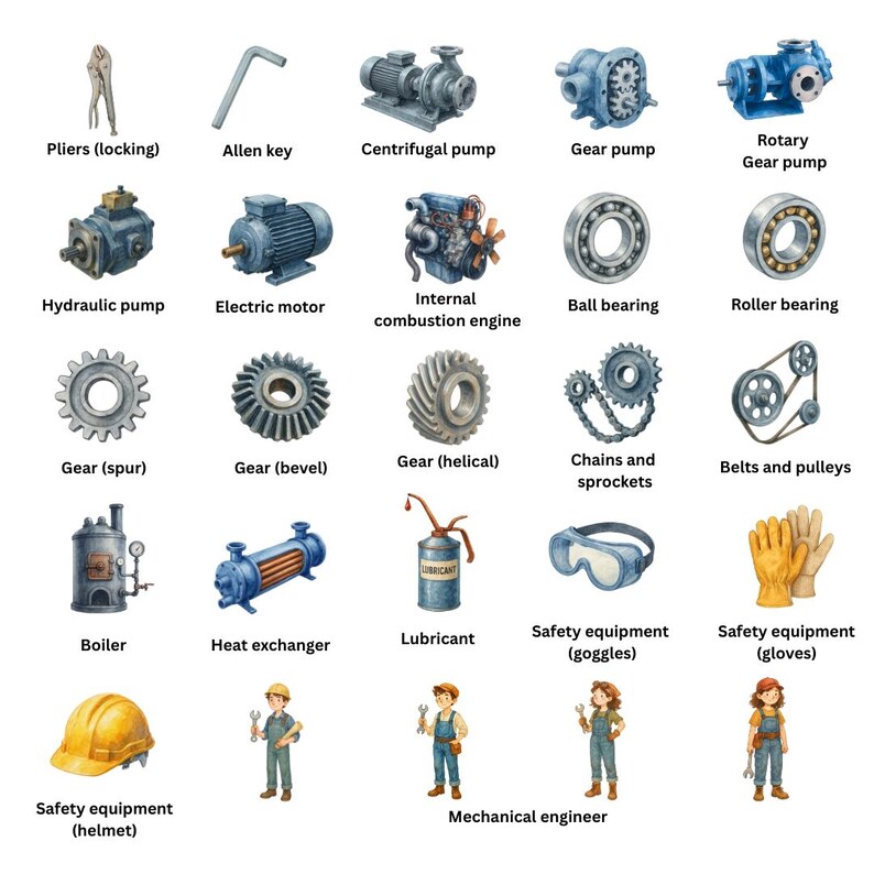 Mechanical Engineering Clipart Bundle: Tools, Machines & Equipment PNG ...