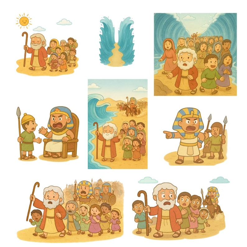 Moses and the Red Sea Clipart Bundle: Bible Story Illustrations ...
