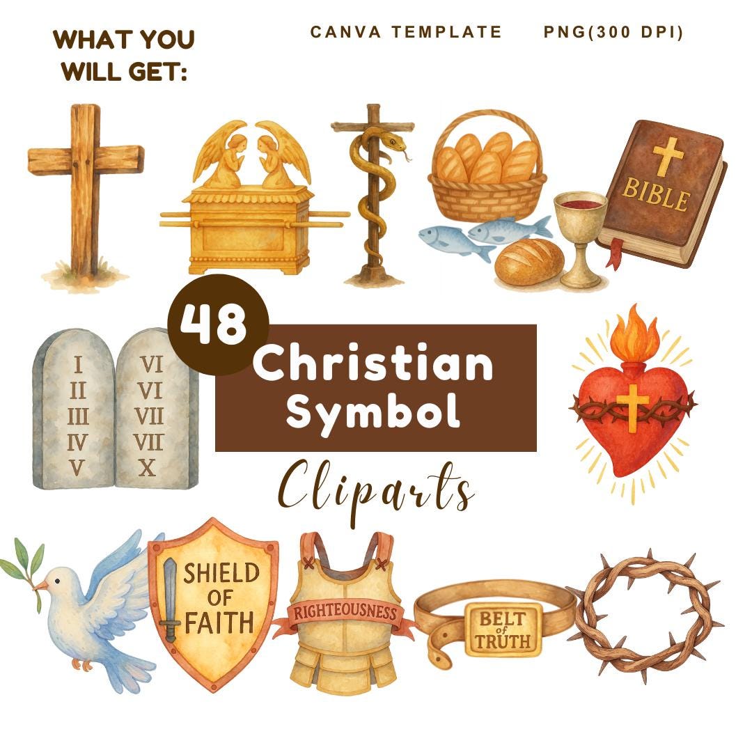 Christian Symbol Clip Art Bundle: Religious Bible Illustrations (PNG ...