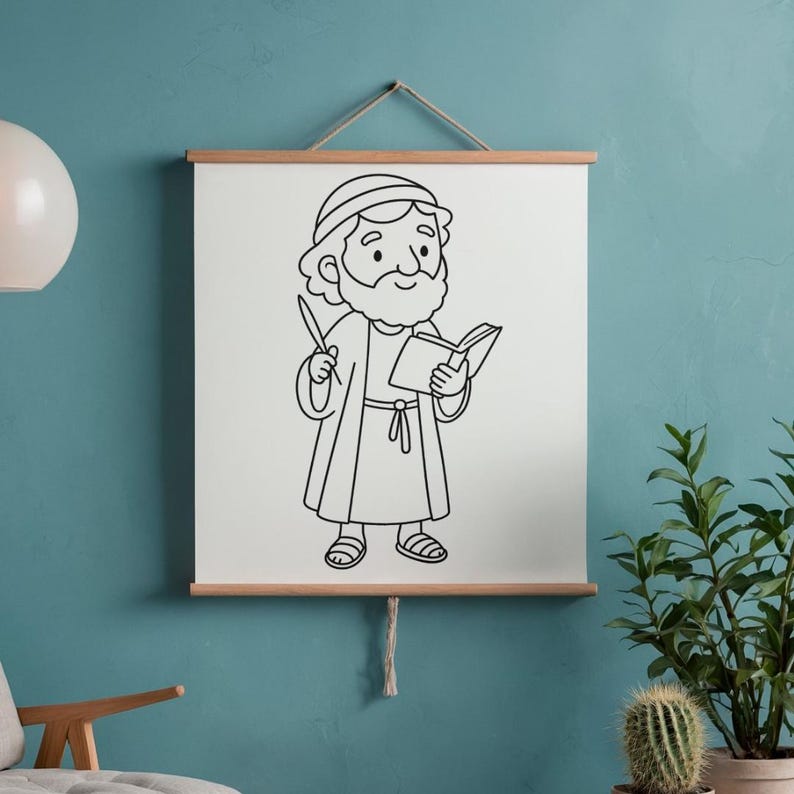 12 Apostles Drawing for Coloring Page Book: Cartoon Christian Bible ...