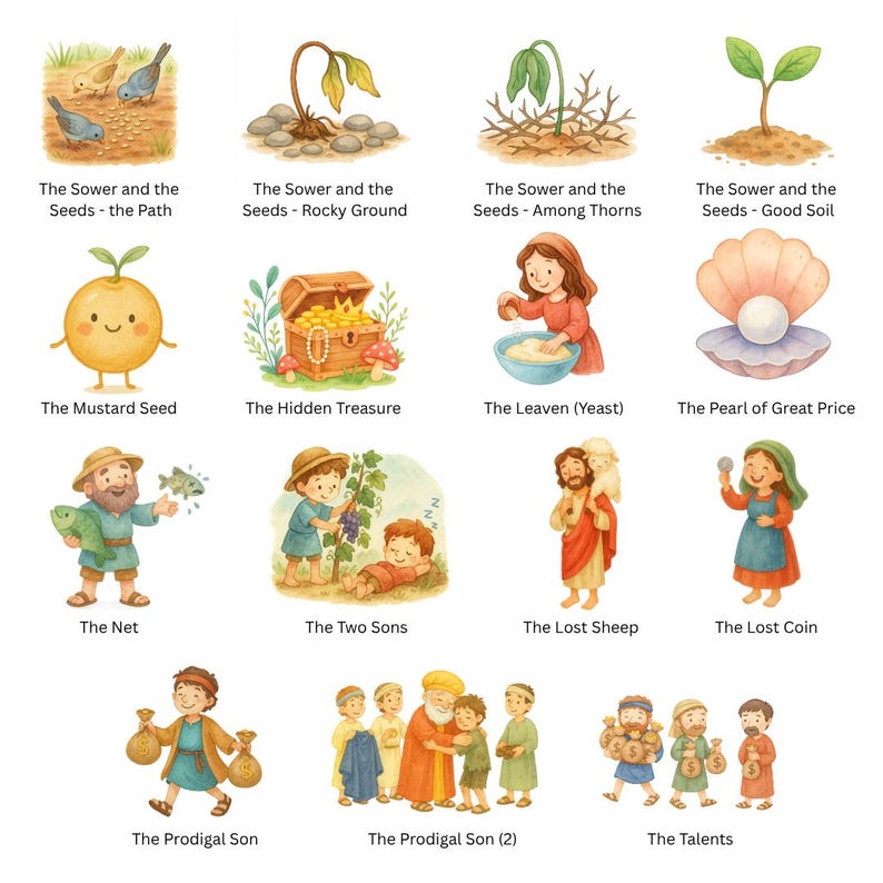 Parables of Jesus Clipart Bundle: Watercolor Bible Story Illustrations ...