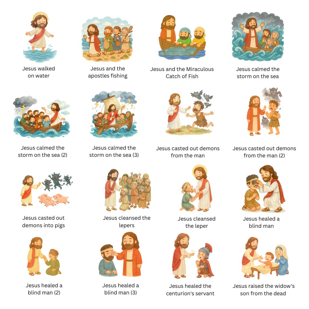 Jesus Miracles Clipart Bundle: Bible Story Watercolor Illustrations ...