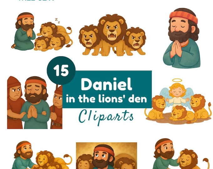 Daniel in the Lion's Den Clipart Set: Bible Story Graphics (digital ...
