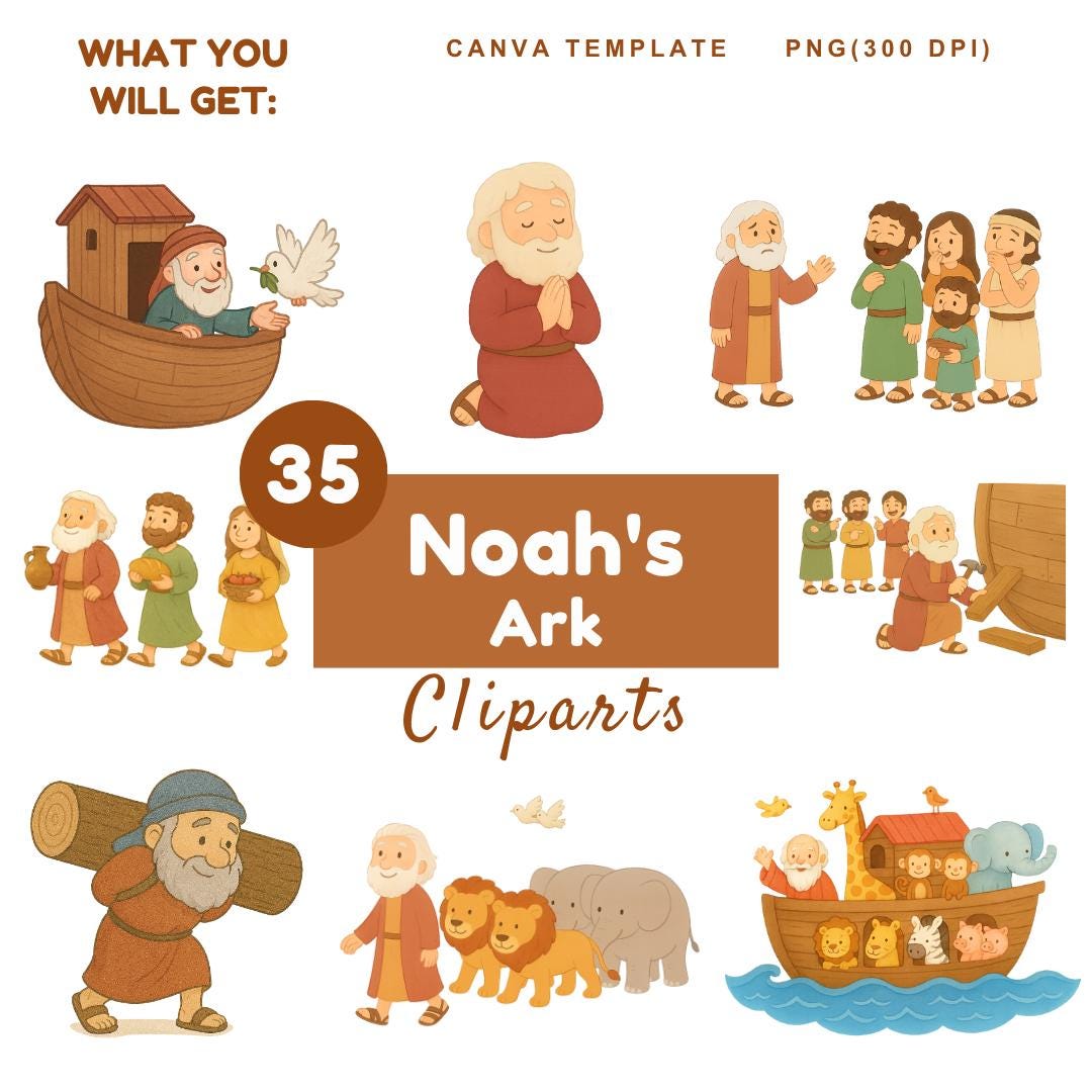 Noah's Ark Clipart Set: Watercolor Bible Story Illustrations (PNG, SVG ...