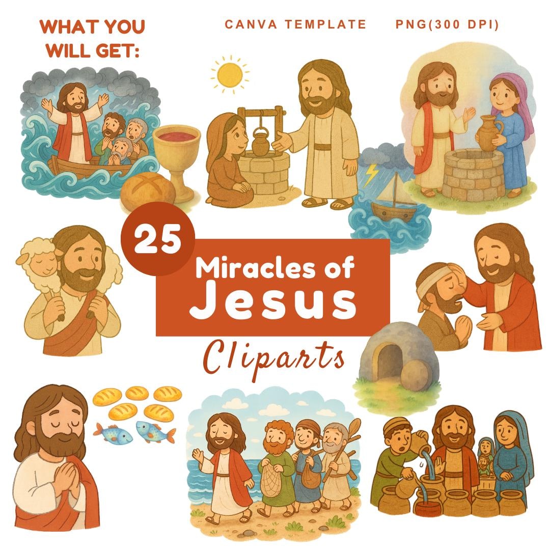 Miracles of Jesus Cliparts Bundle Biblical Digital Download Bible Story ...