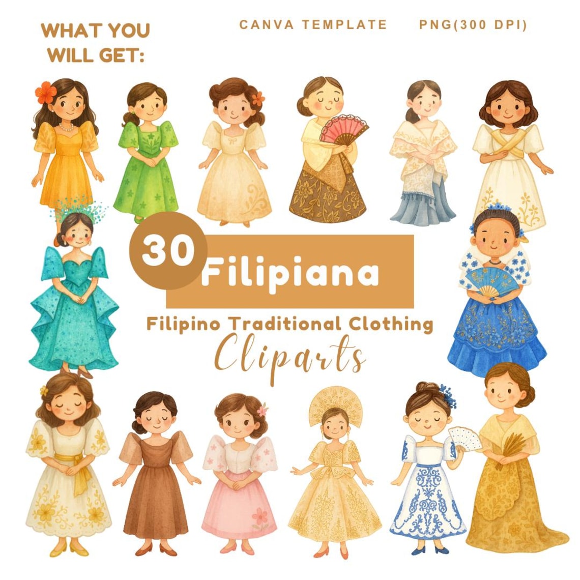 Filipiniana Clipart Collection: Baro't Saya, Maria Clara Gown (PNG Files, Canva Template) - Etsy