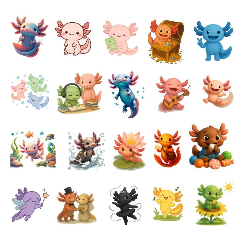 Axolotl Clipart Bundle, Cute Axolotl, Realistic Axolotl, Axolotl ...